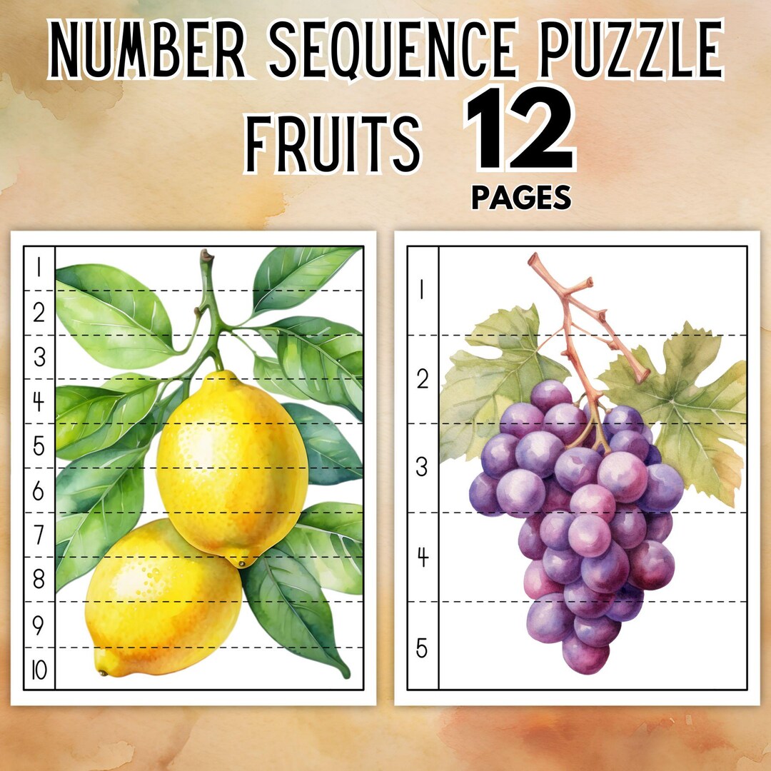 12 Page Fruit Number Sequence Puzzle; Cut and Paste Puzzles; Number ...
