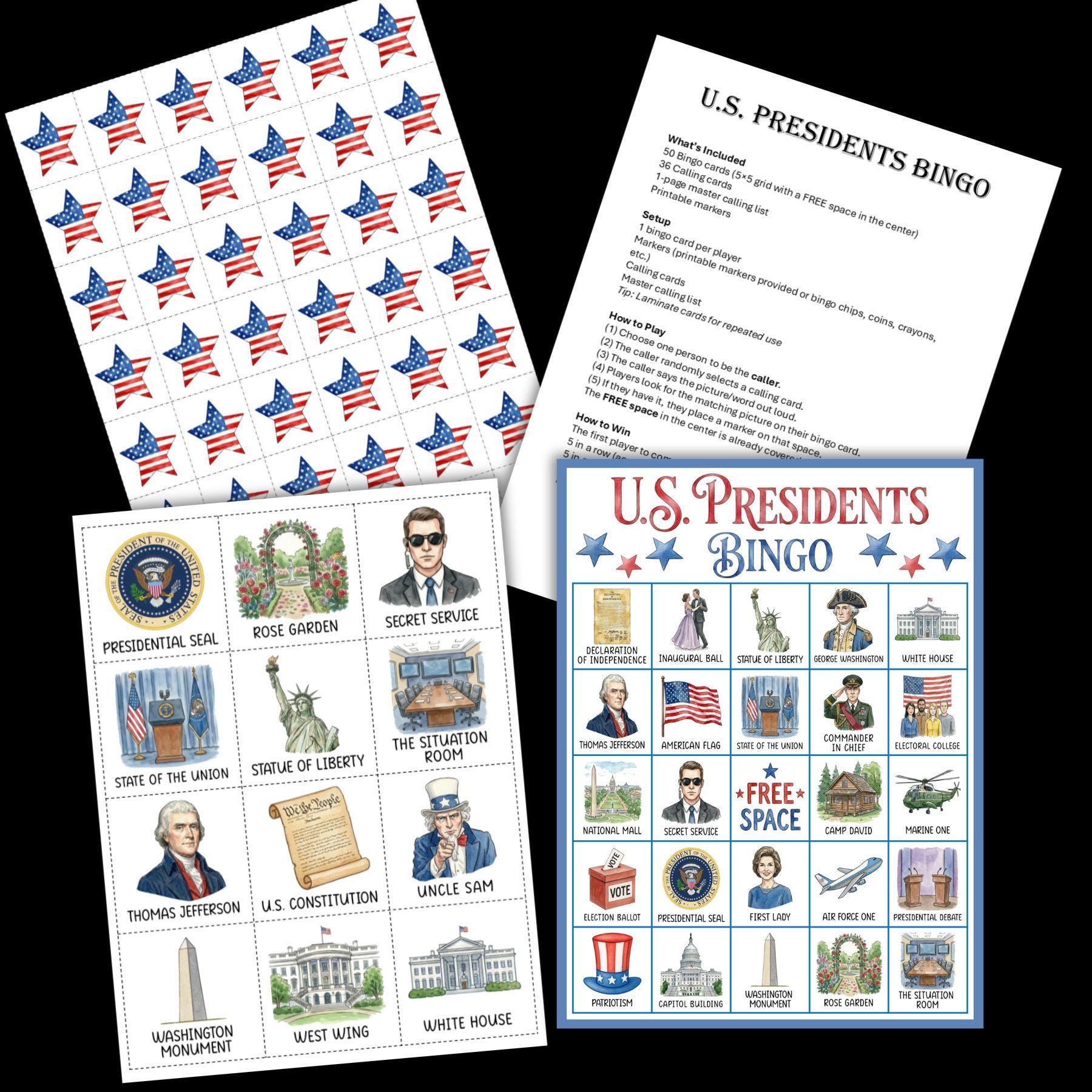 U.S. Presidents Bingo Game Printable; President's Day Bingo; Classroom ...