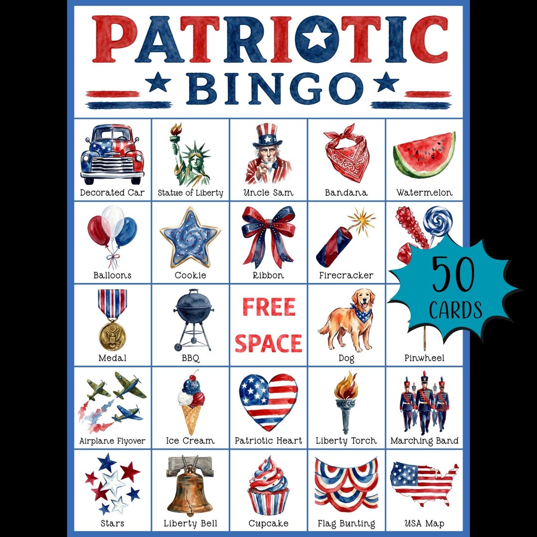Patriotic Bingo Game Printable; 4th of July Party Game; Independence ...