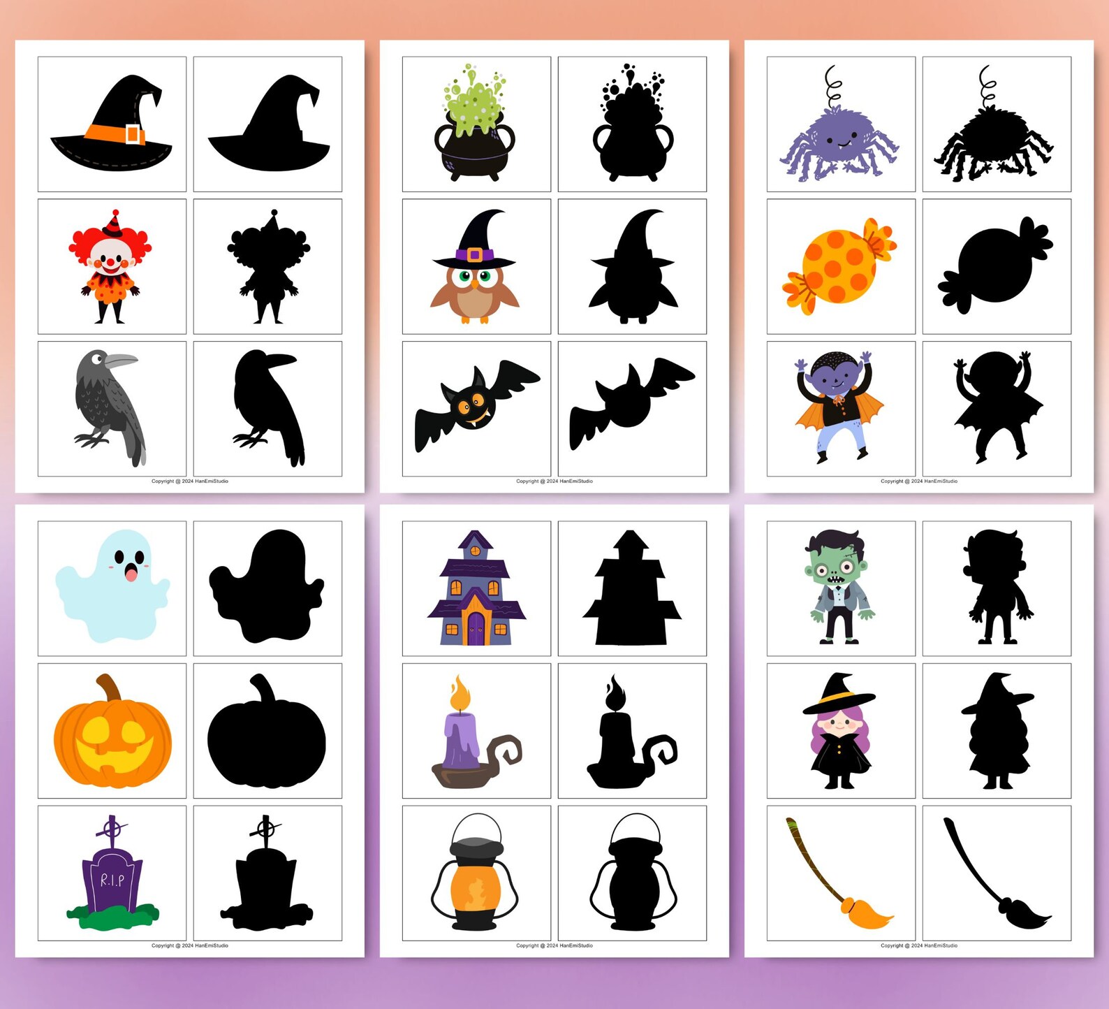 30 Sets Halloween Shadow Matching Cards for Kids; Halloween Shadow ...