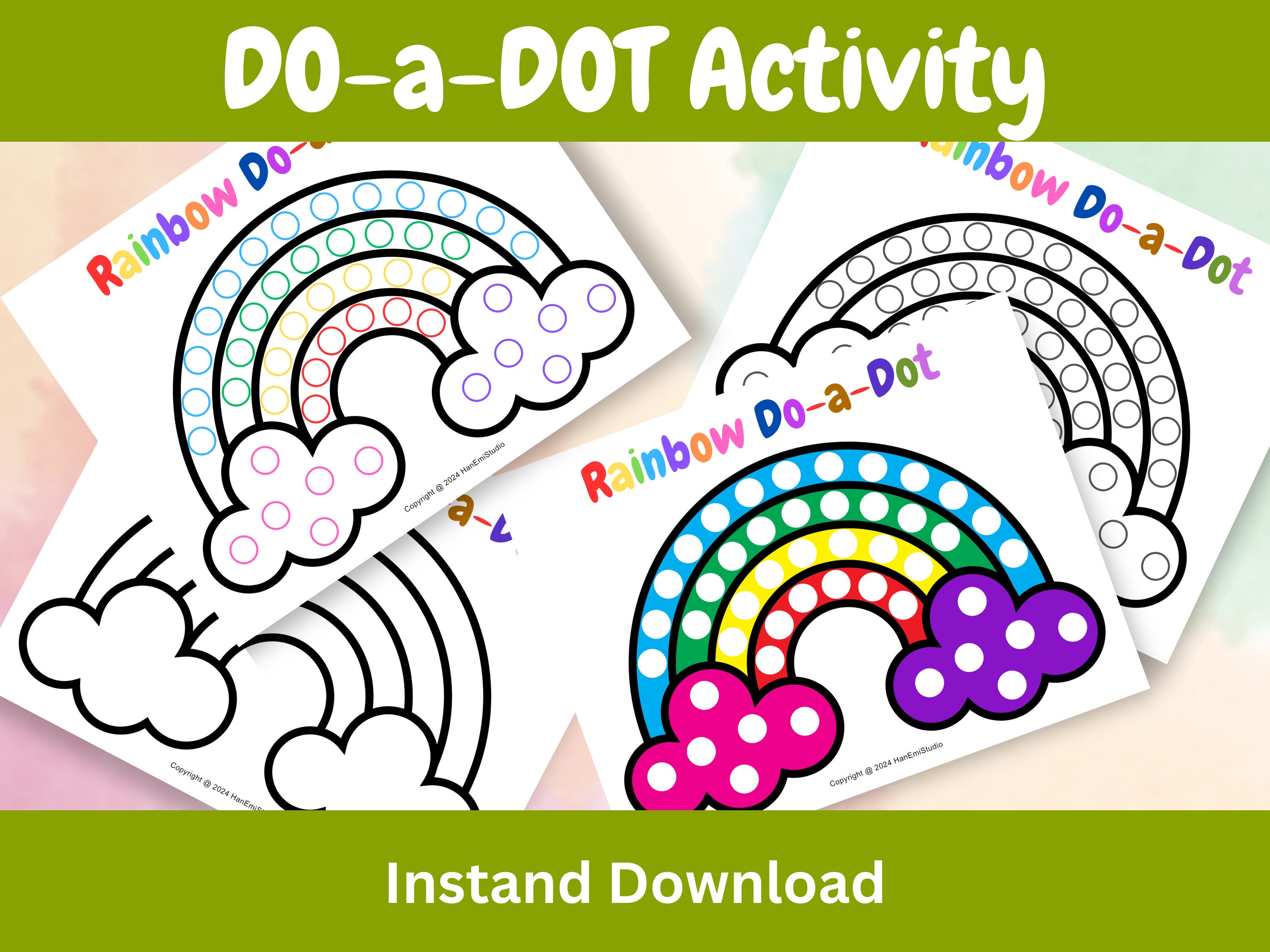 4 Rainbow Do-a-dot Worksheets for Kids Color Matching Activity Dot a ...