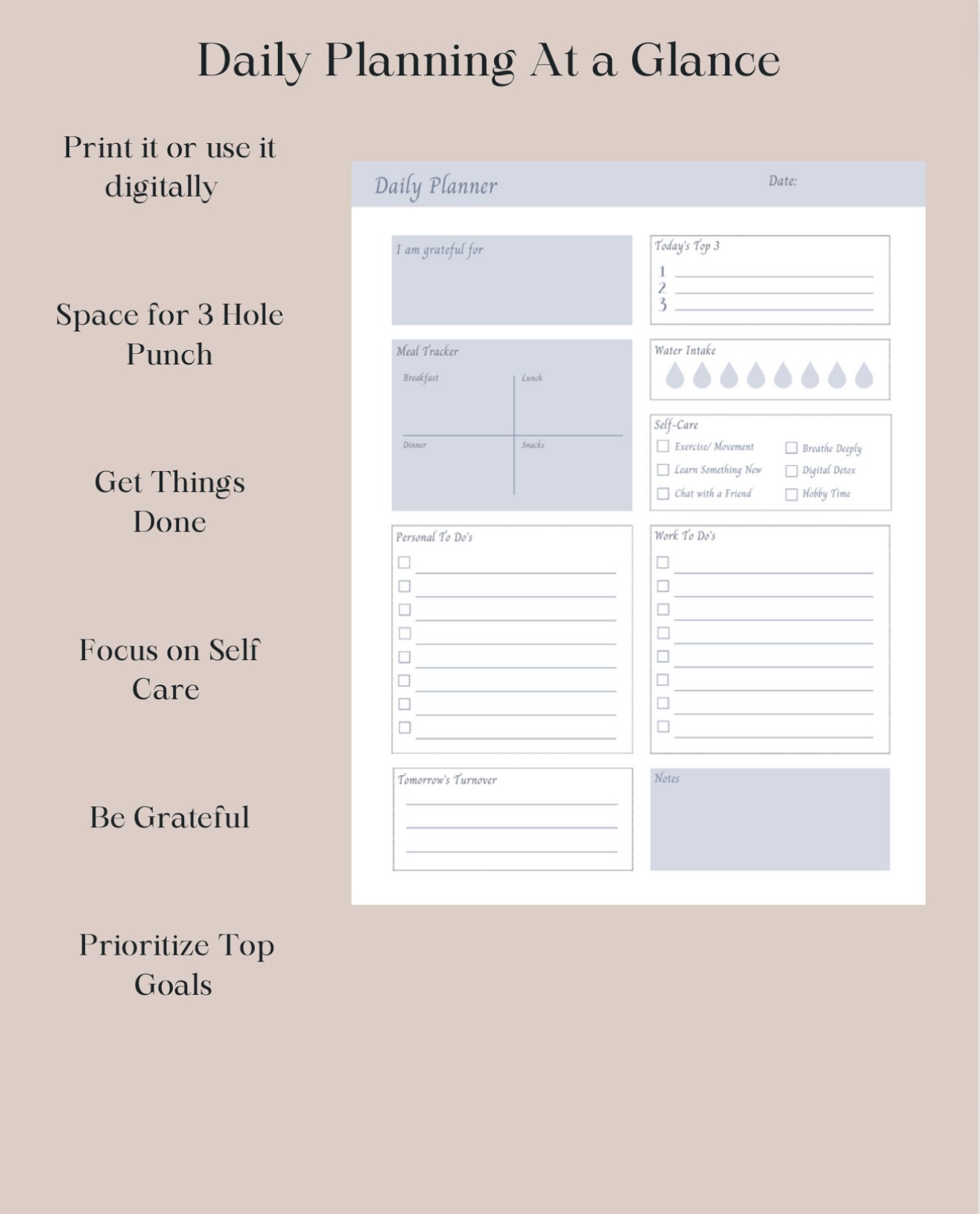 Mindful Daily Planner Printable, Digital, Minimalist, Get It Done, to ...