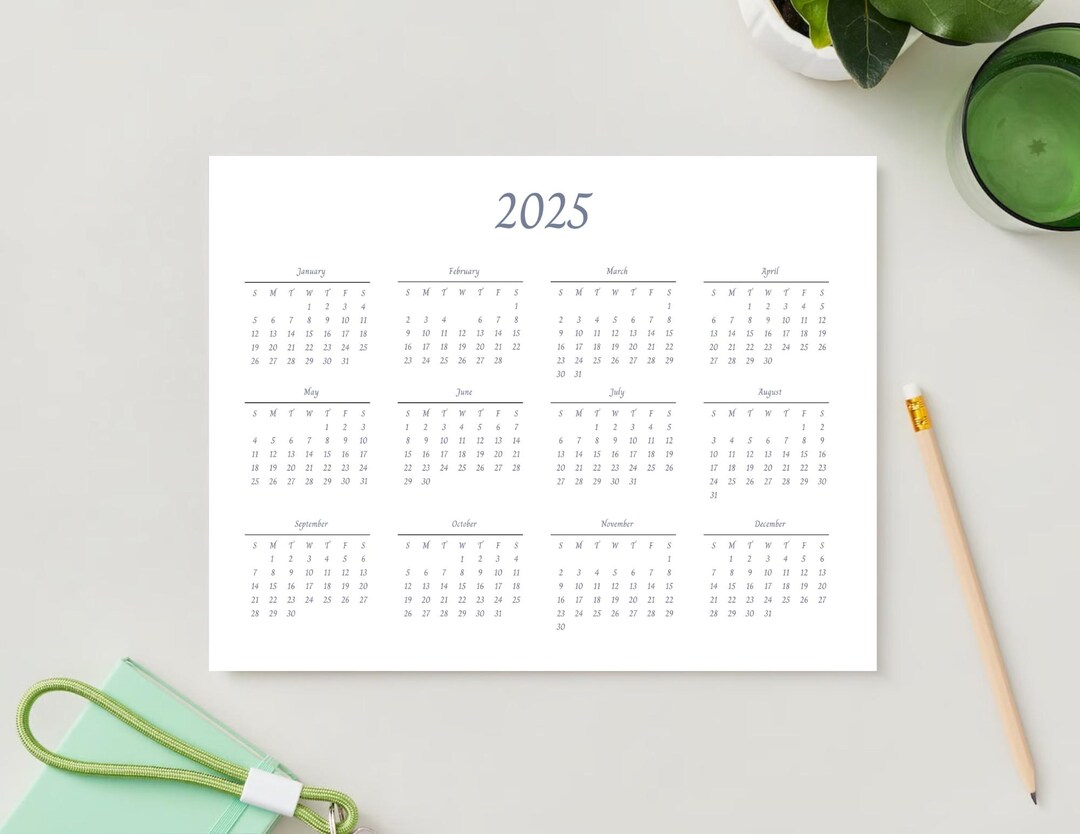 Minimalist 2025 Full Year Calendar - Printable Download - Etsy