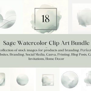 Sage Green Watercolor Clipart - 18 Elegant Shapes in Soothing Tones ...