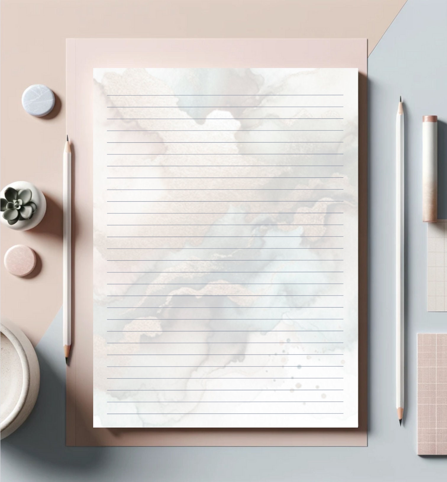 Green Watercolor Background Printable Stationery Set Lined & Unlined ...