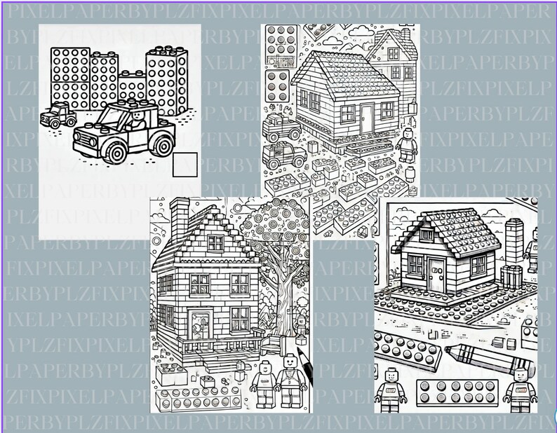 Building Block Themed Coloring Pages for Kids - Set of 4 Fun & Creative ...