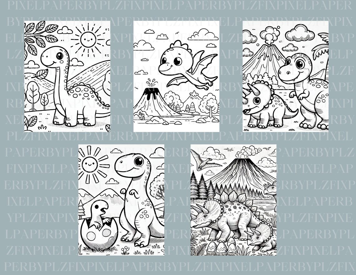Dinosaur Themed Coloring Pages - Set of 5 Fun & Creative Design ...