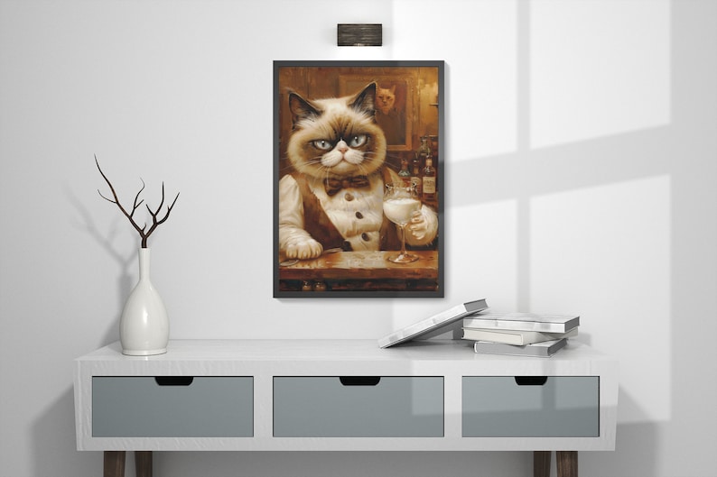 ART PRINT Cat as Bartender, Funny Cat Poster, Vintage Wall Art, Funny Pet Poster, Bar Wall Art ...