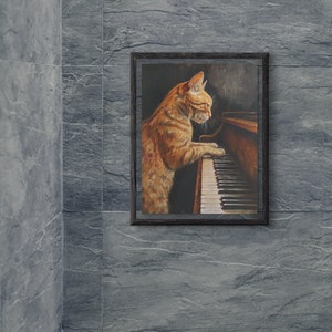 ART PRINT Cat Plays Piano, Pet Wall Art, Cat Wall Decor, Ready to Hang ...