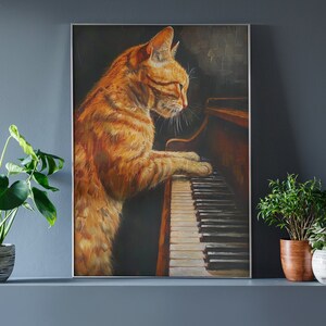 ART PRINT Cat Plays Piano, Pet Wall Art, Cat Wall Decor, Ready to Hang ...