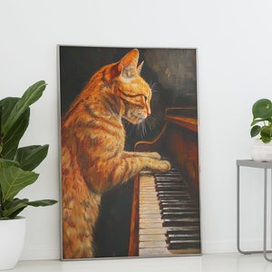 ART PRINT Cat Plays Piano, Pet Wall Art, Cat Wall Decor, Ready to Hang ...
