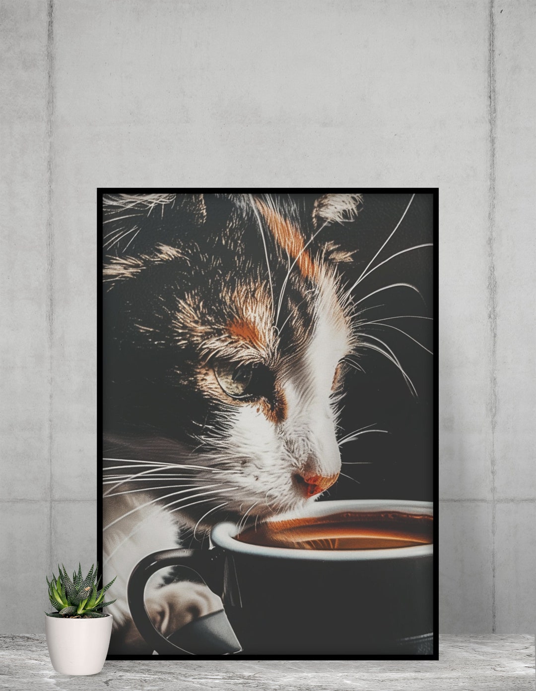 Cat and Coffee, Cat Poster, Funny Pet Poster, Kitchen Poster, Cat ...