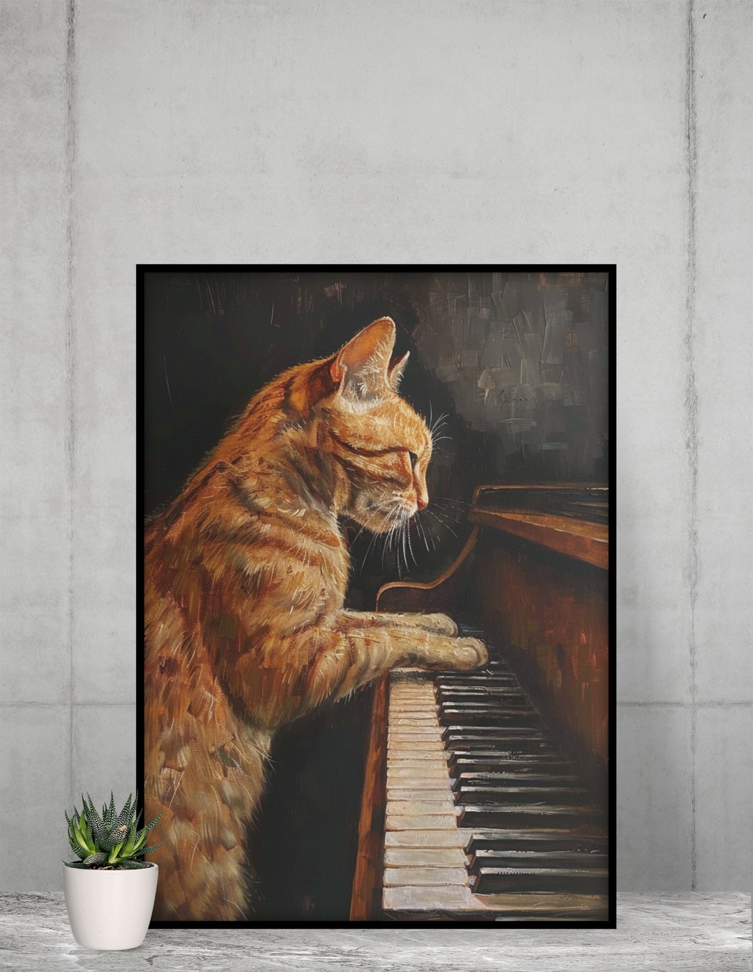 ART PRINT Cat Plays Piano, Pet Wall Art, Cat Wall Decor, Ready to Hang ...