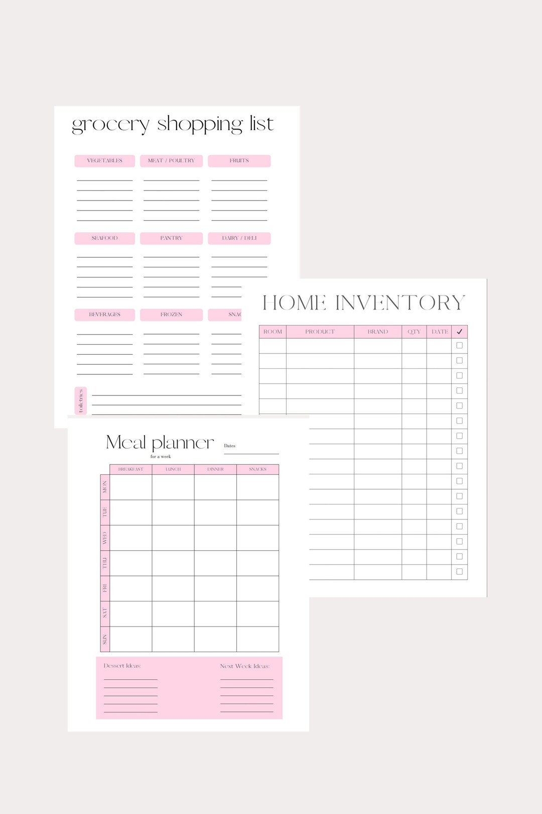 Weekly Meal Planner, Grocery List, Home Inventory - Etsy