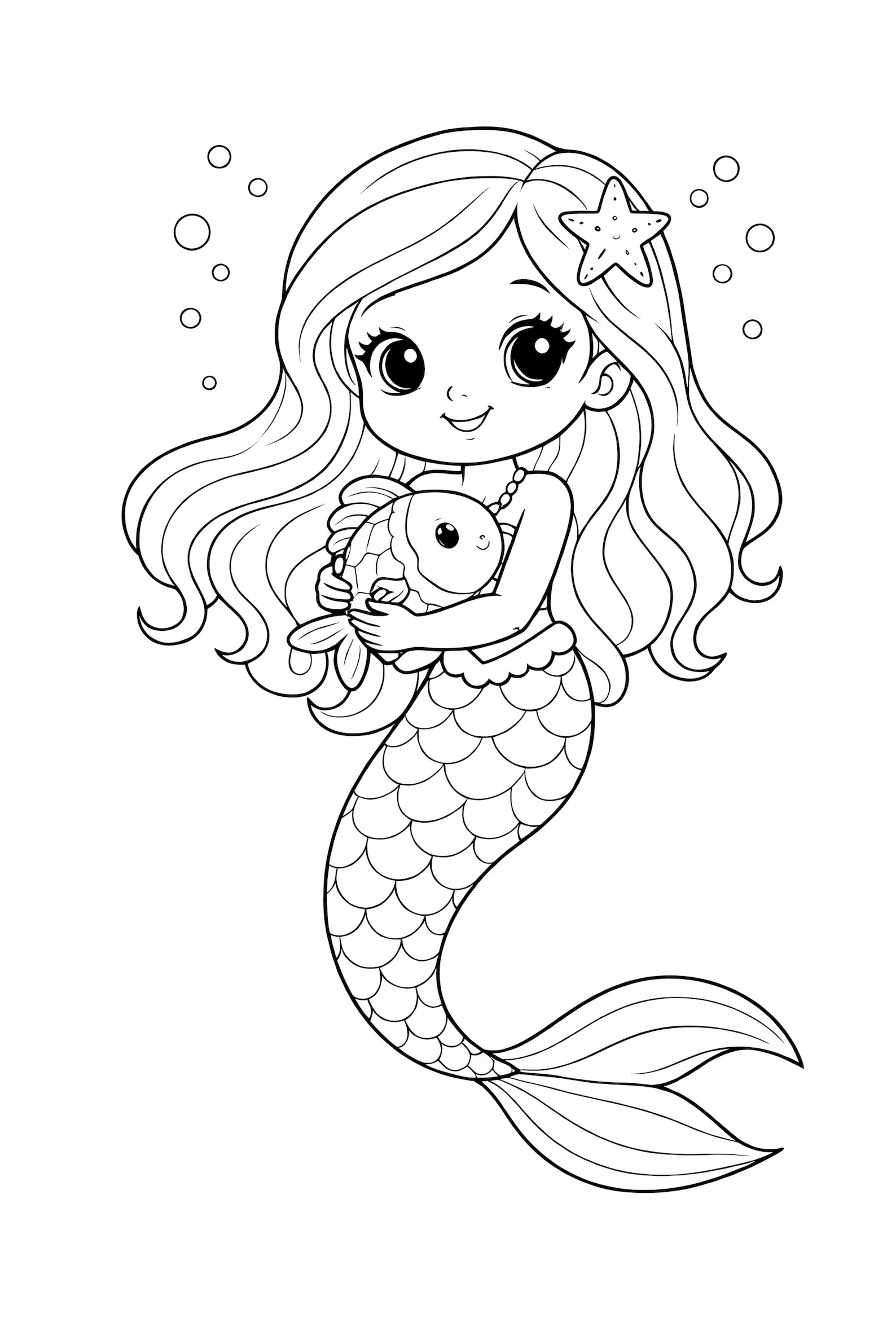 Cute Mermaid Coloring Pages for Kids, 7 Page Ocean Life Bundle ...