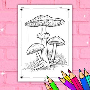 PRINTABLE 5 Mushroom Coloring Page, Digital Download, Hand-drawn ...