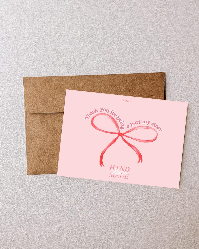 Editable Pink Cute Thank You Card Template - Business Thank You Card ...