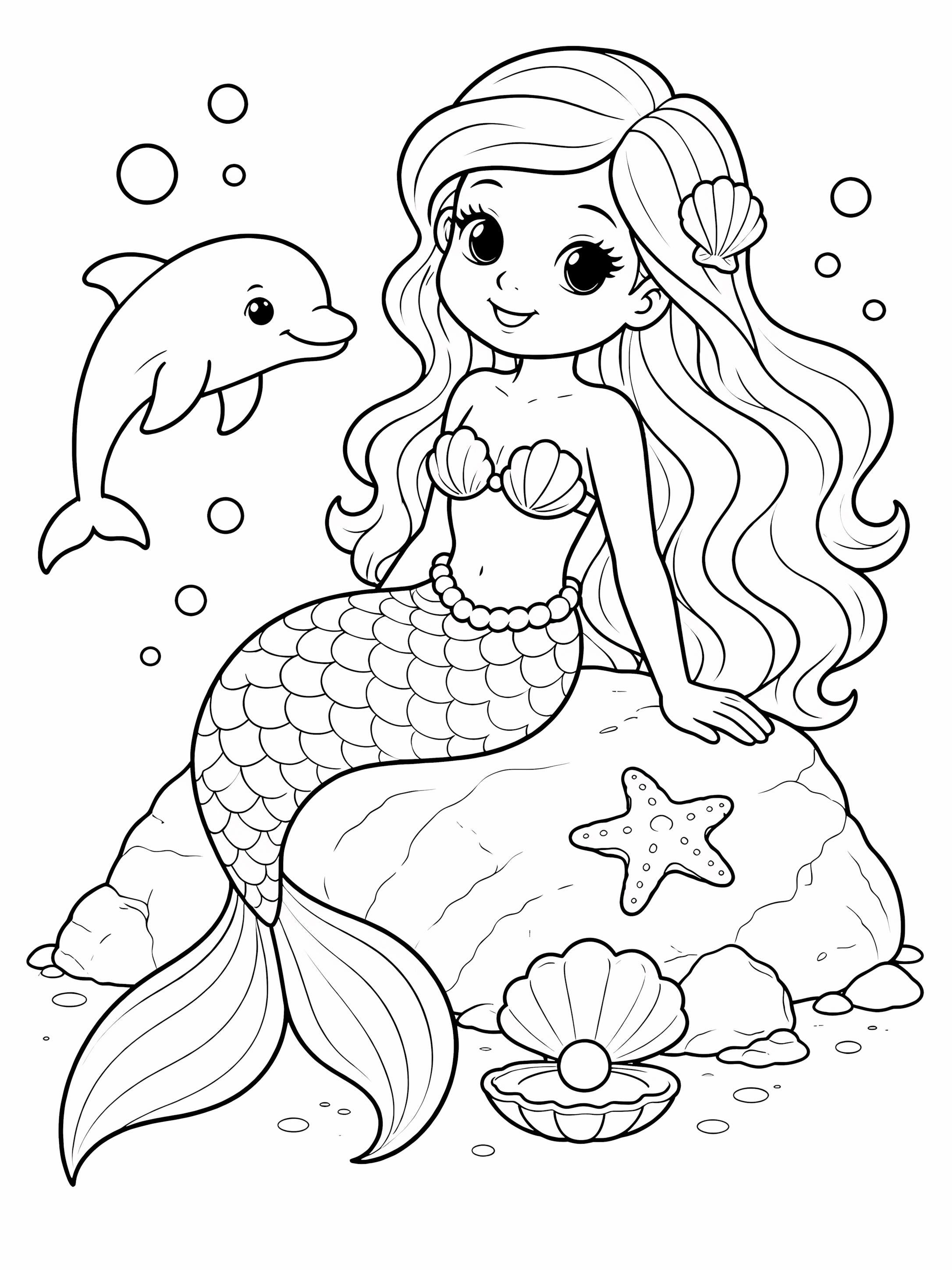 Cute Mermaid Coloring Pages for Kids, 7 Page Ocean Life Bundle ...