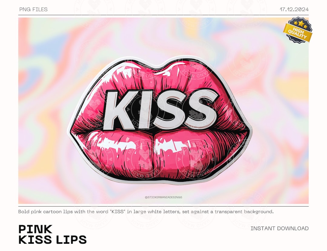 Glossy Pink Cartoon Lips With the Word KISS in Large White Letters on a ...
