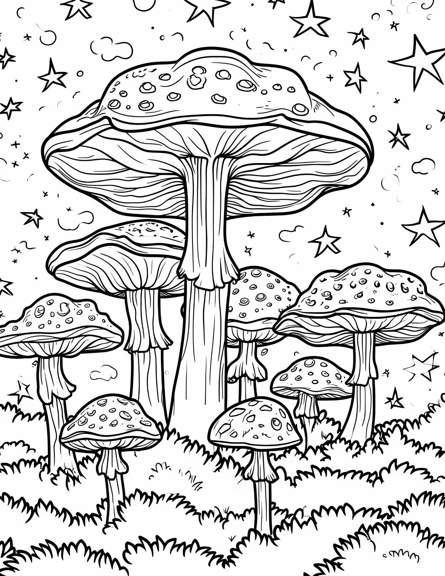 PRINTABLE 5 Mushroom Coloring Page, Digital Download, Hand-drawn ...