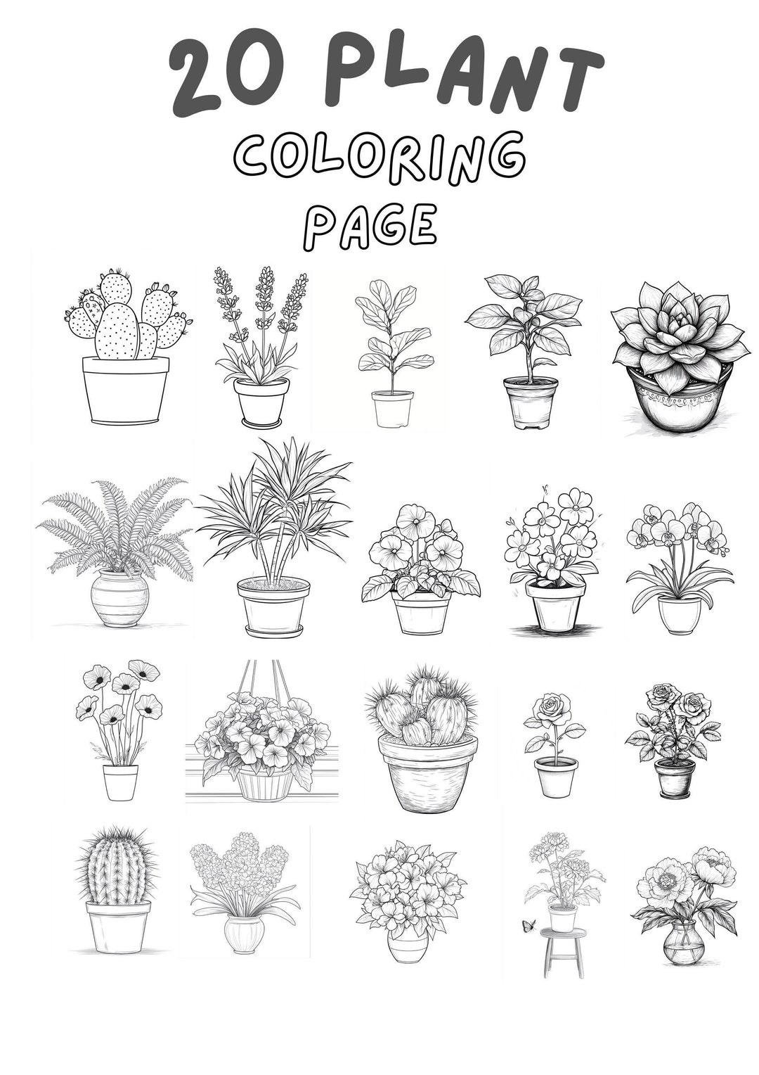 20 Flowers Plant Coloring Pages,cute Vase Flowers Coloring,cute Fall ...