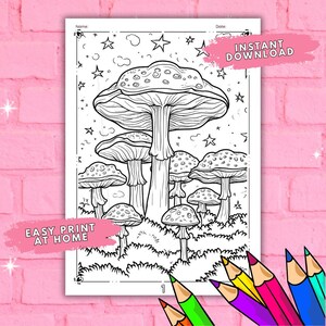 PRINTABLE 5 Mushroom Coloring Page, Digital Download, Hand-drawn ...