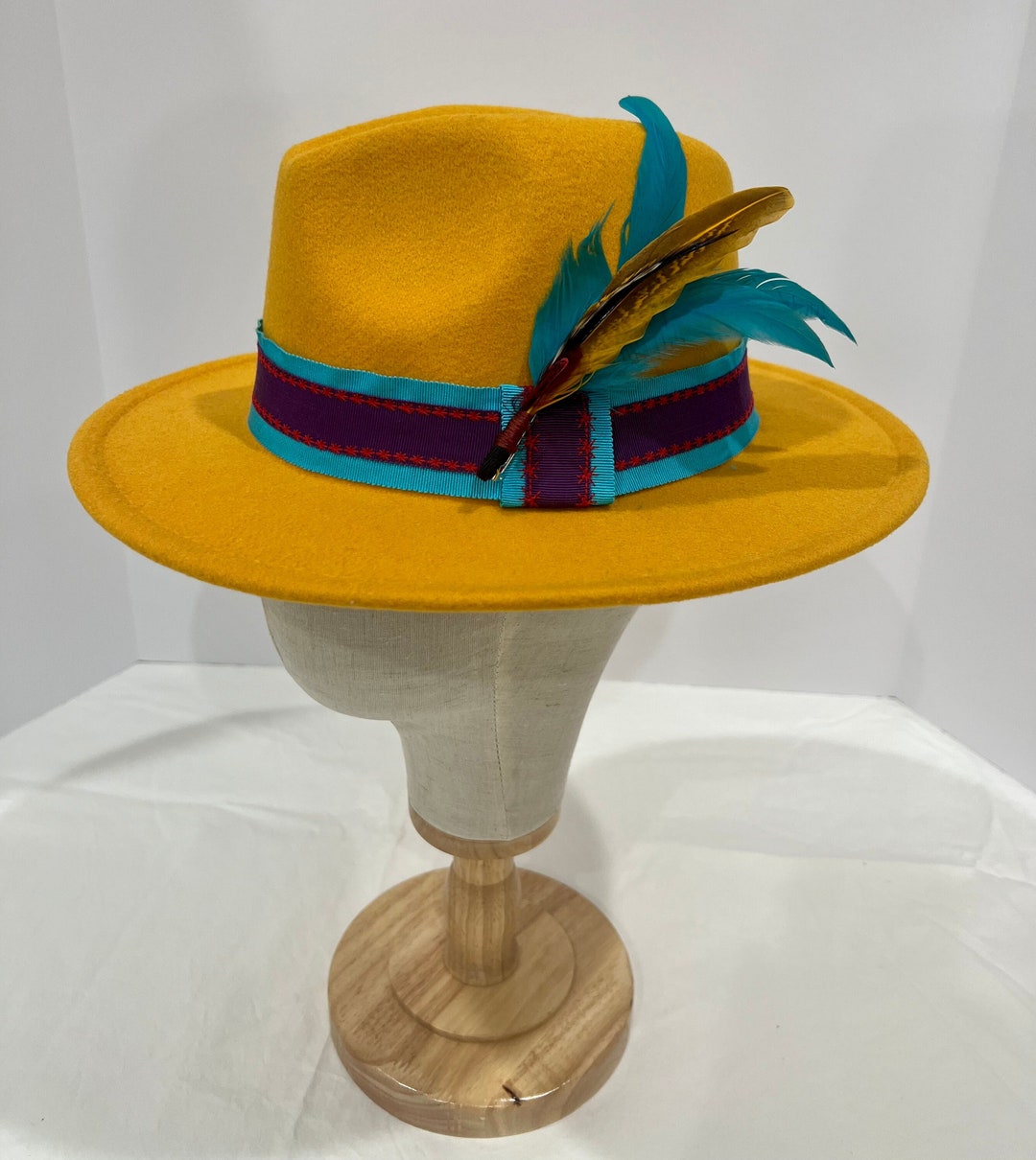 Golden Fedora With Feathers - Etsy