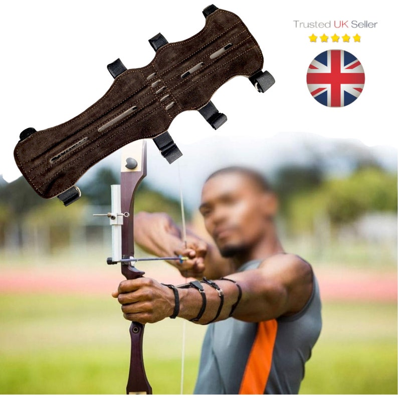 4 Strap Archery Arm Guard Armguard Wrist Protector Brown Pure Leather ...