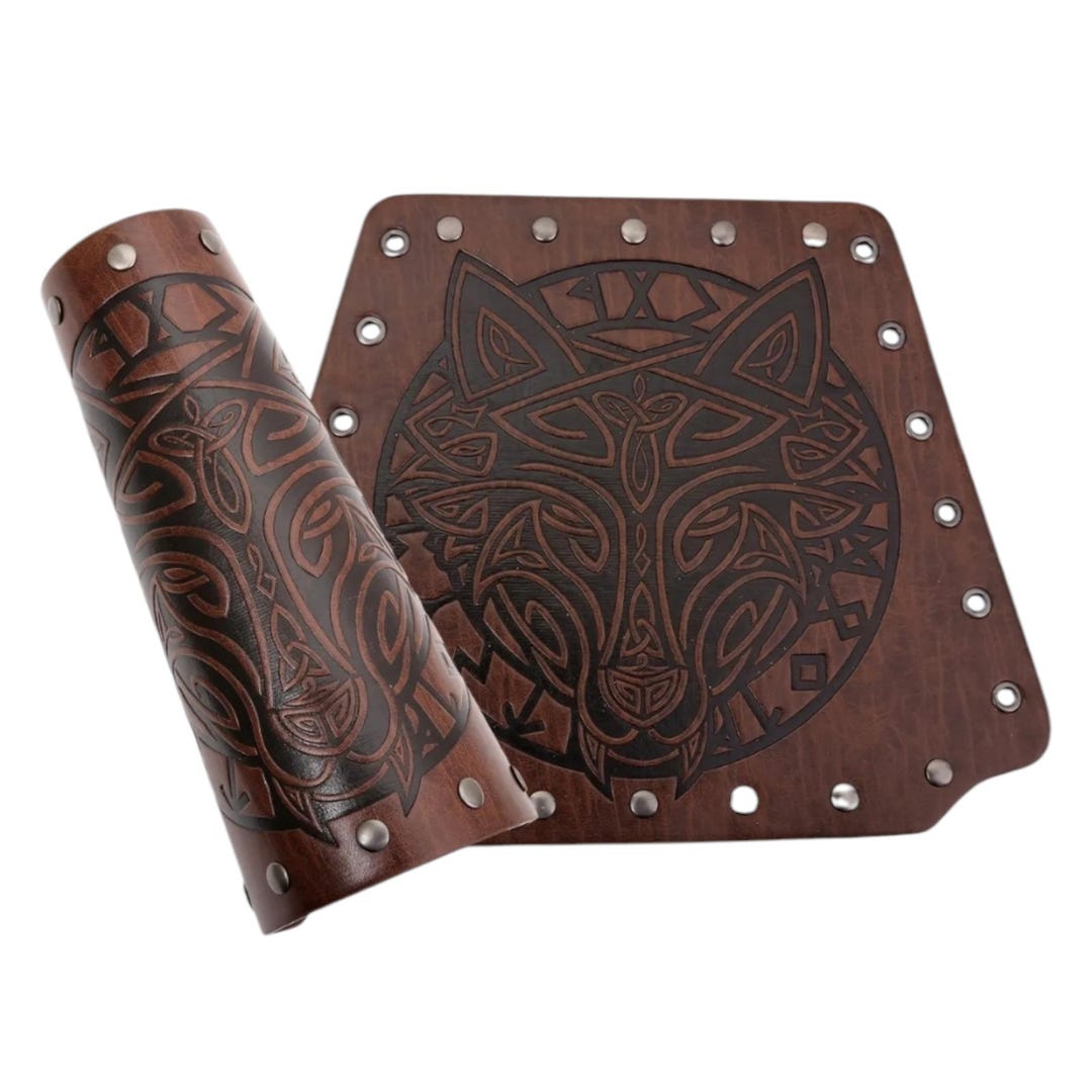 Classic Viking Style Embossed Wolf Head Arm Guards, Medieval Knight ...