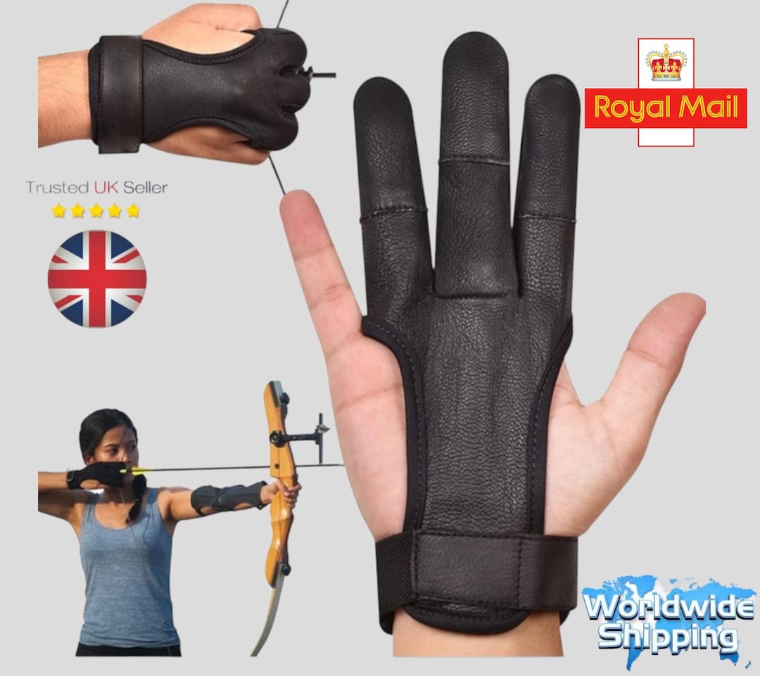 Traditional Archery Gloves 3 Fingers 100% Leather Archery Guard Hand ...