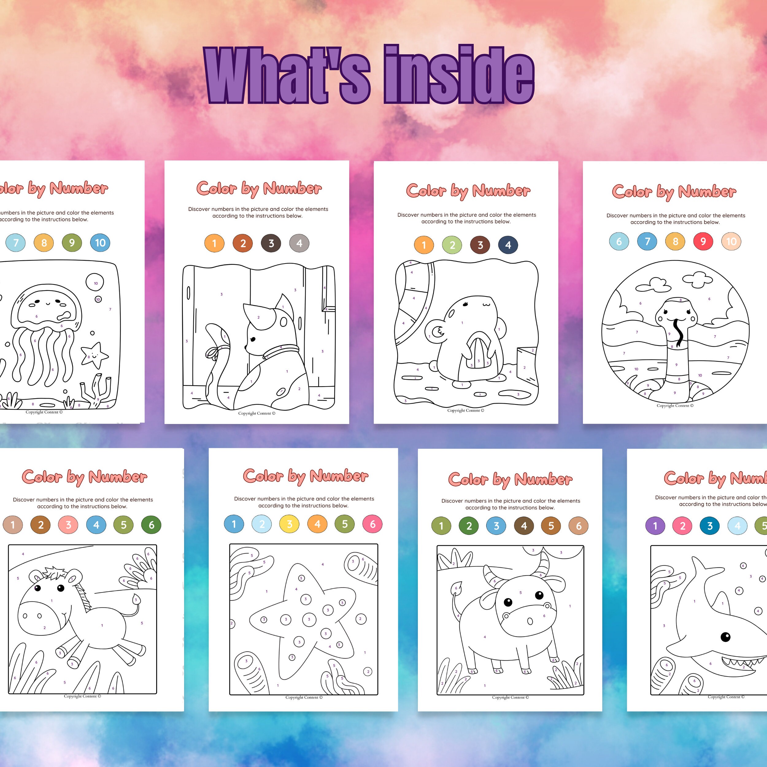 25 Printable Color by Number Pages With Animals for Kids - Etsy