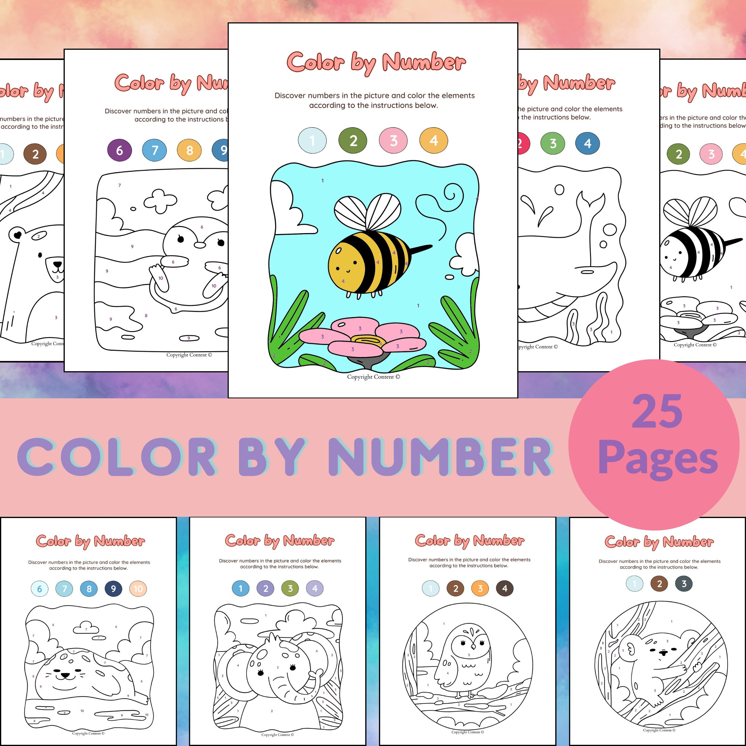 25 Printable Color by Number Pages With Animals for Kids - Etsy