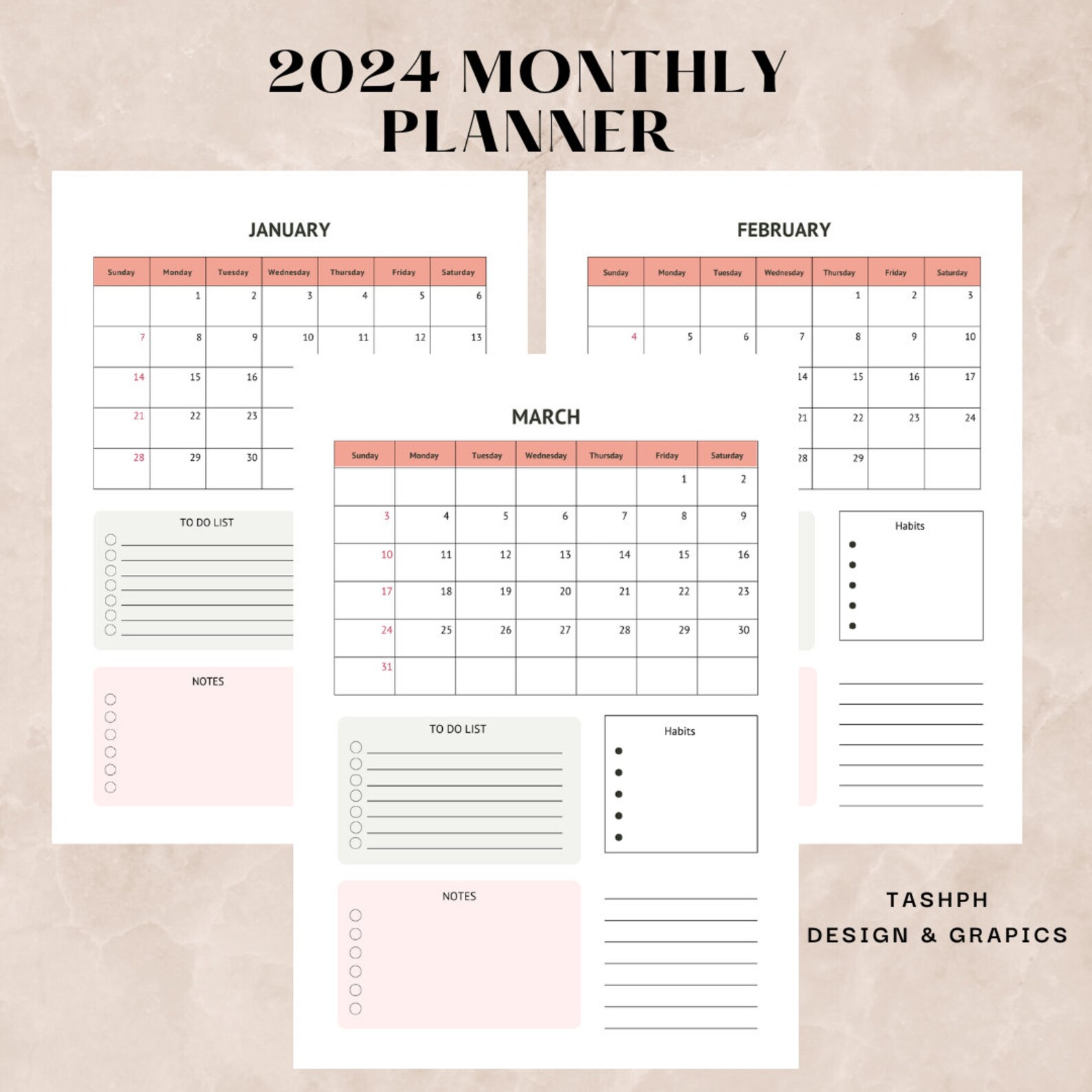 Printable 2024 Minimalist Calendar Monthly Planner 2024 Plain Style - Etsy