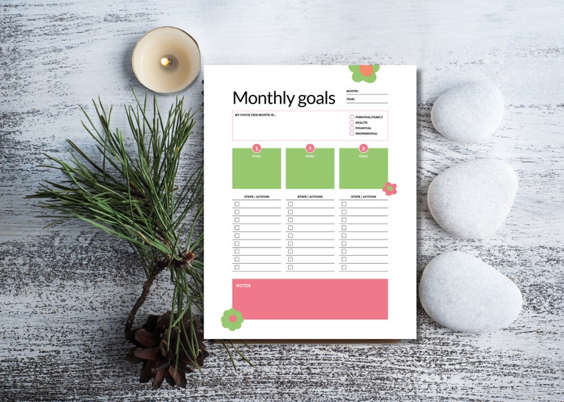 Monthly Goal Planner Template Printable Single Page Goal Tracker ...