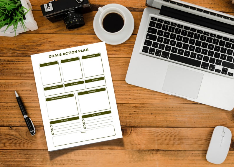 Goals Action Plan Planner Template Printable Single Page Goal Setting ...