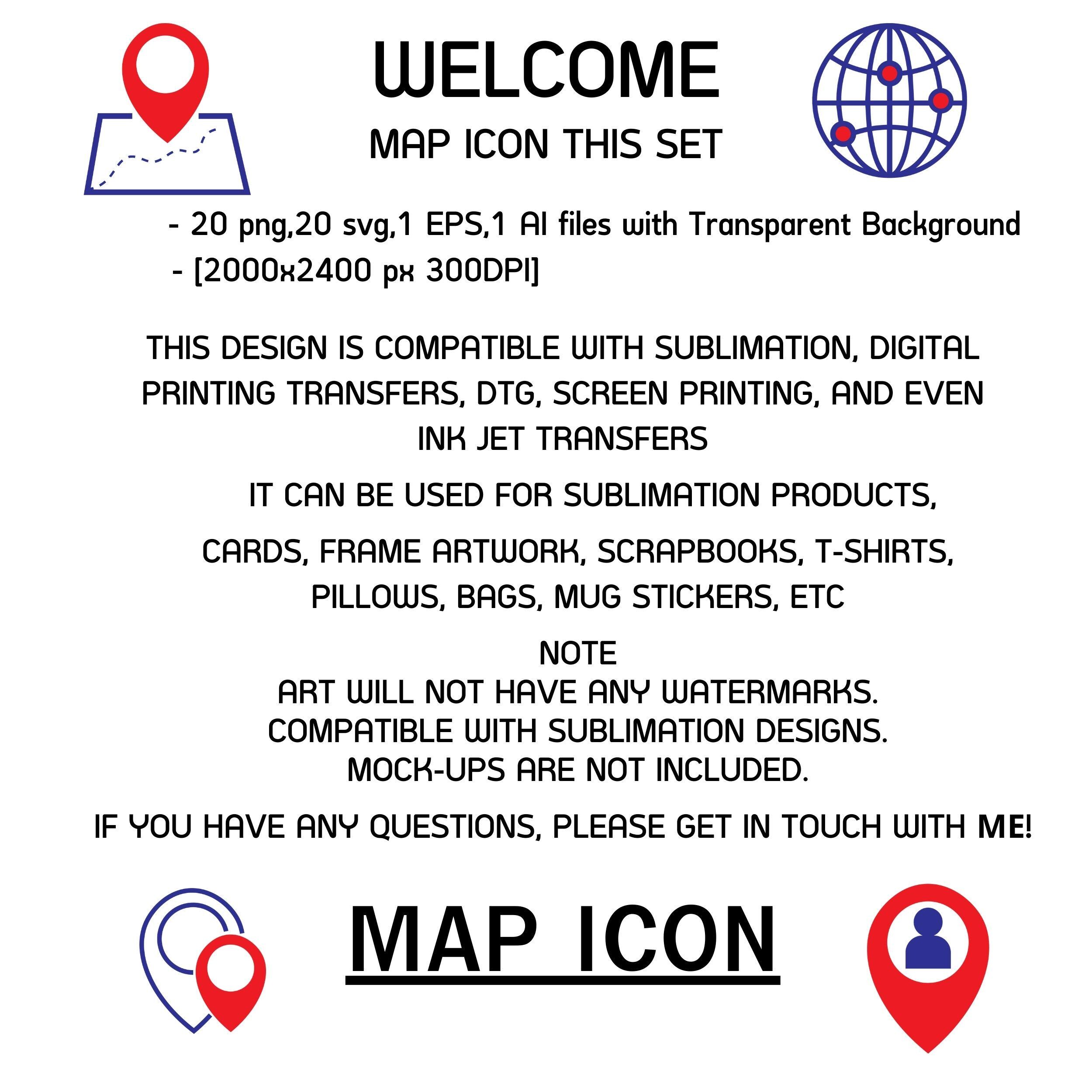 Map Icons Clipart Set: SVG, PNG, EPS (digital Download) - Etsy