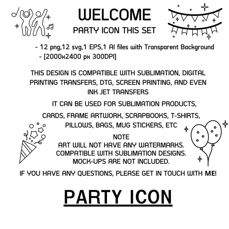 PARTY Icons SVG , PNG , Eps Set of Clip Art With Illustrations, Icons ...