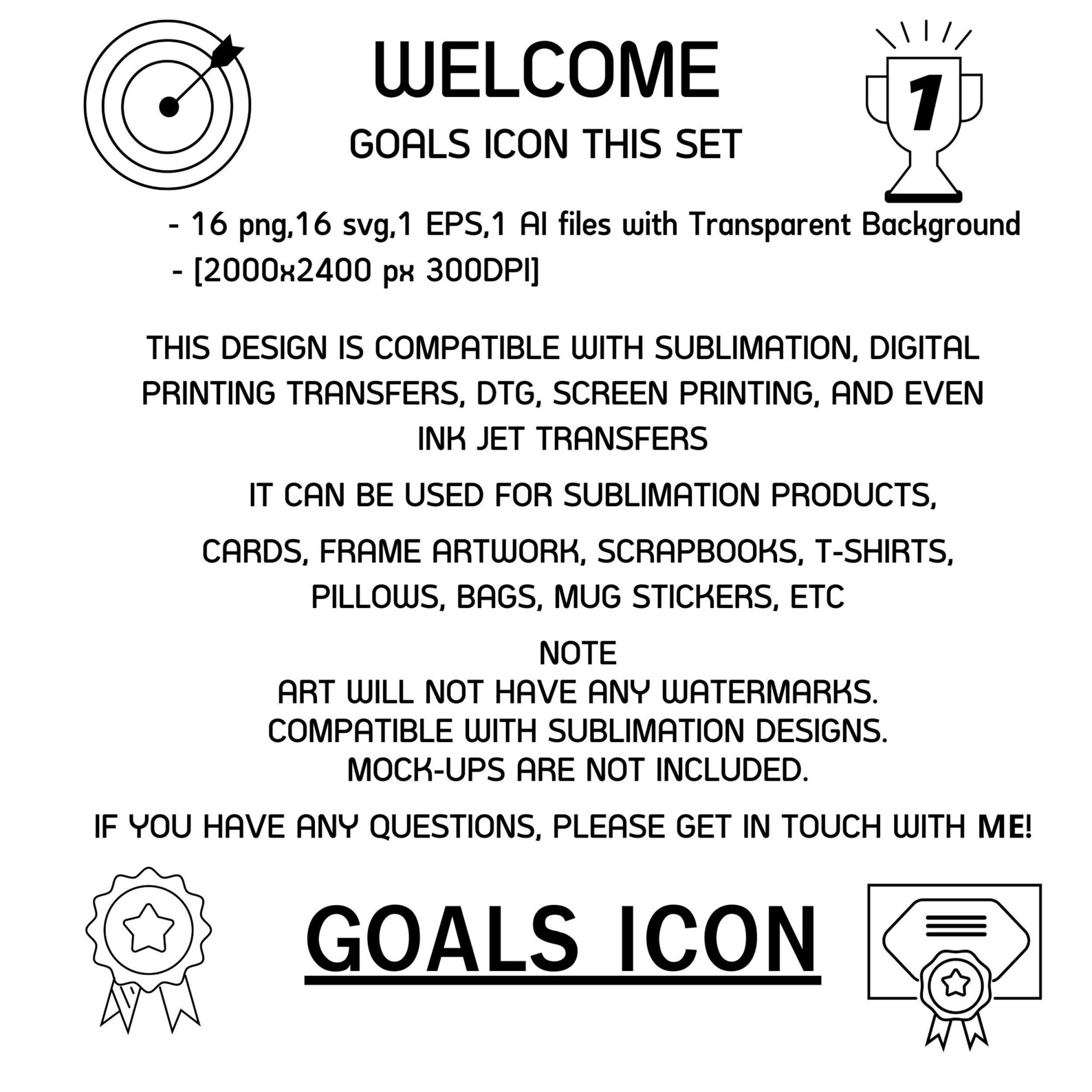 Goals Icons Clipart Set: SVG, PNG, EPS (digital Download) - Etsy