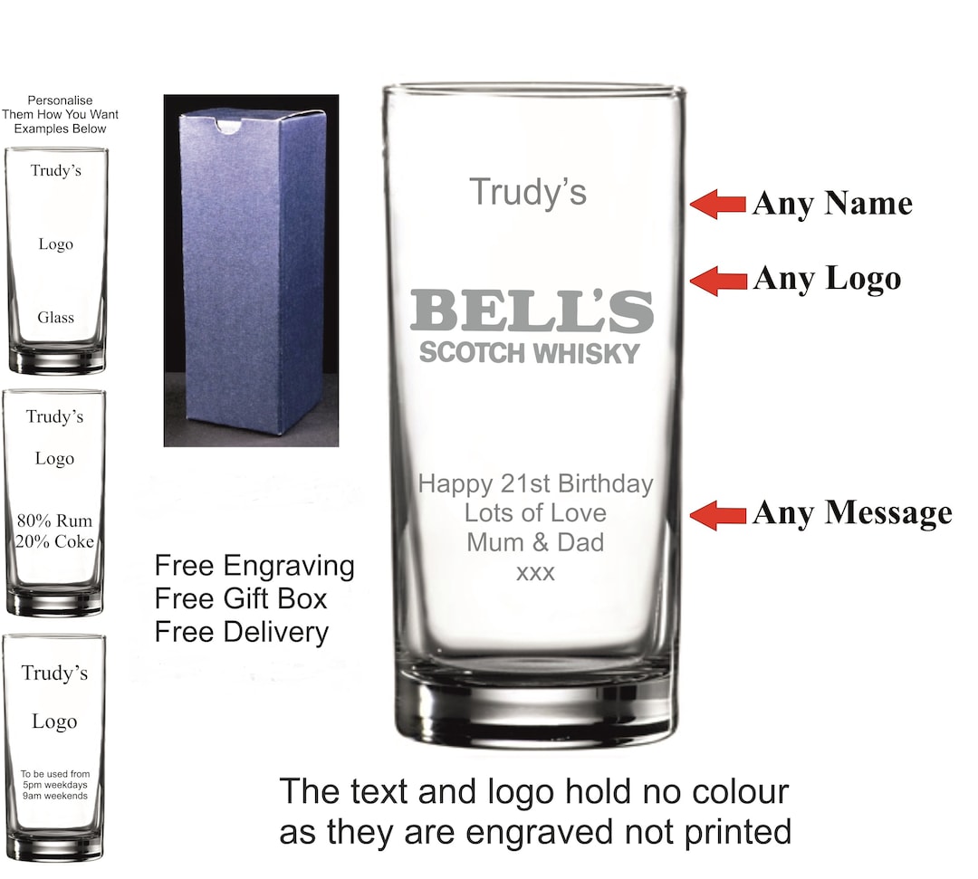 Personalised Birthday Bells Whisky Glass, 18th 21st 30th 40th 50th 60th ...