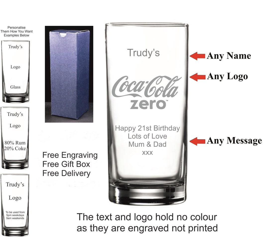 Personalised Birthday Coca-cola Zero Glass, 18th 21st 30th 40th 50th ...