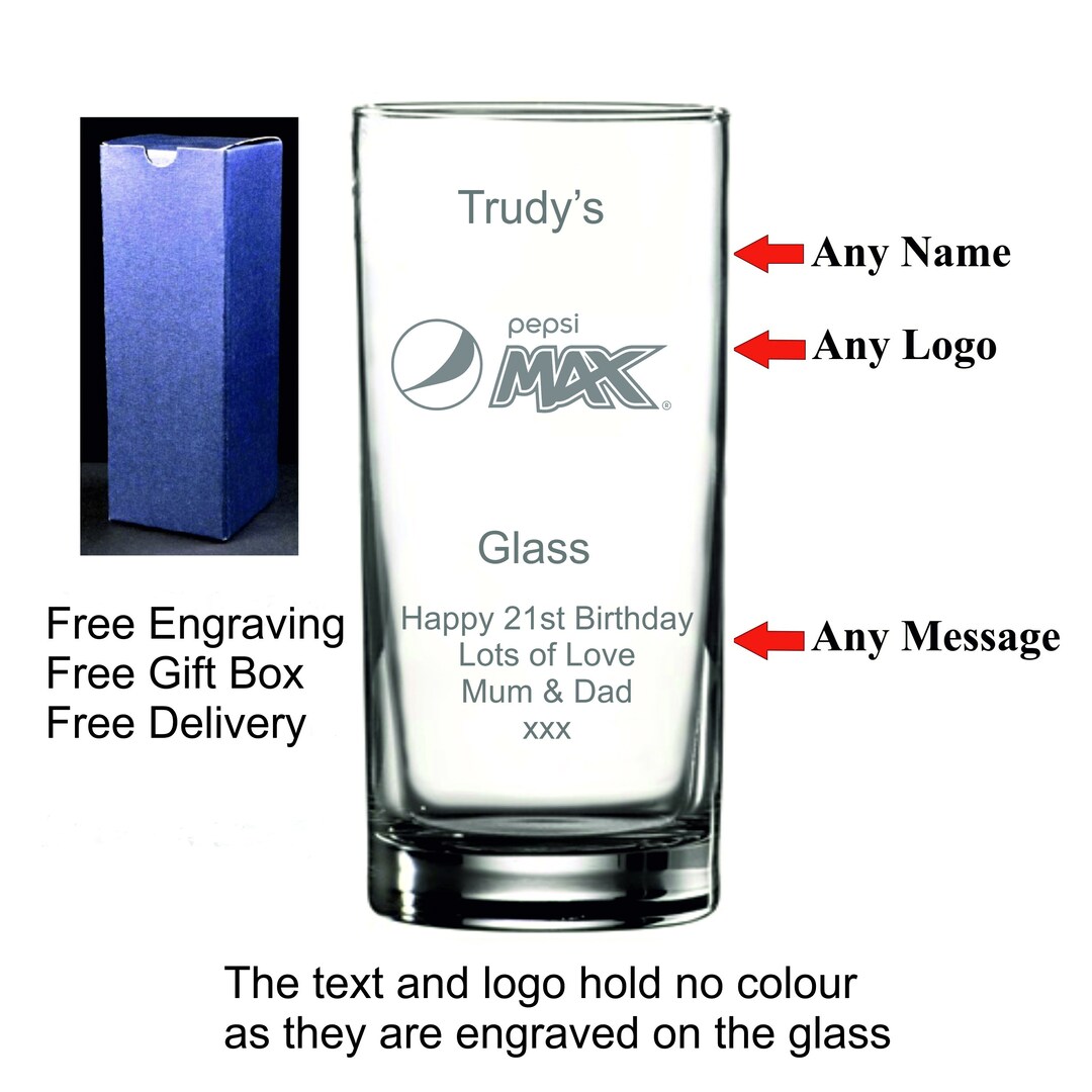 Personalised Birthday Pepsi Max Glass, 18th 21st 30th 40th 50th 60th ...
