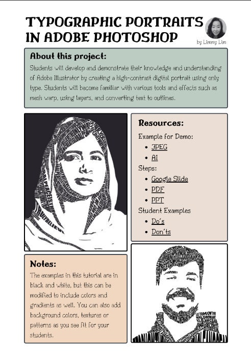 Typographic Portrait Adobe Illustrator-graphic Arts Middle High School ...