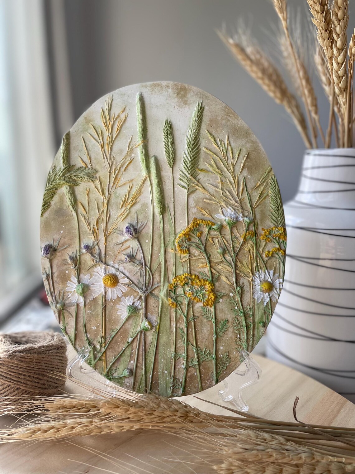 Handmade Gypsum Botanical Bas-relief With Real Wildflowers | Eco ...