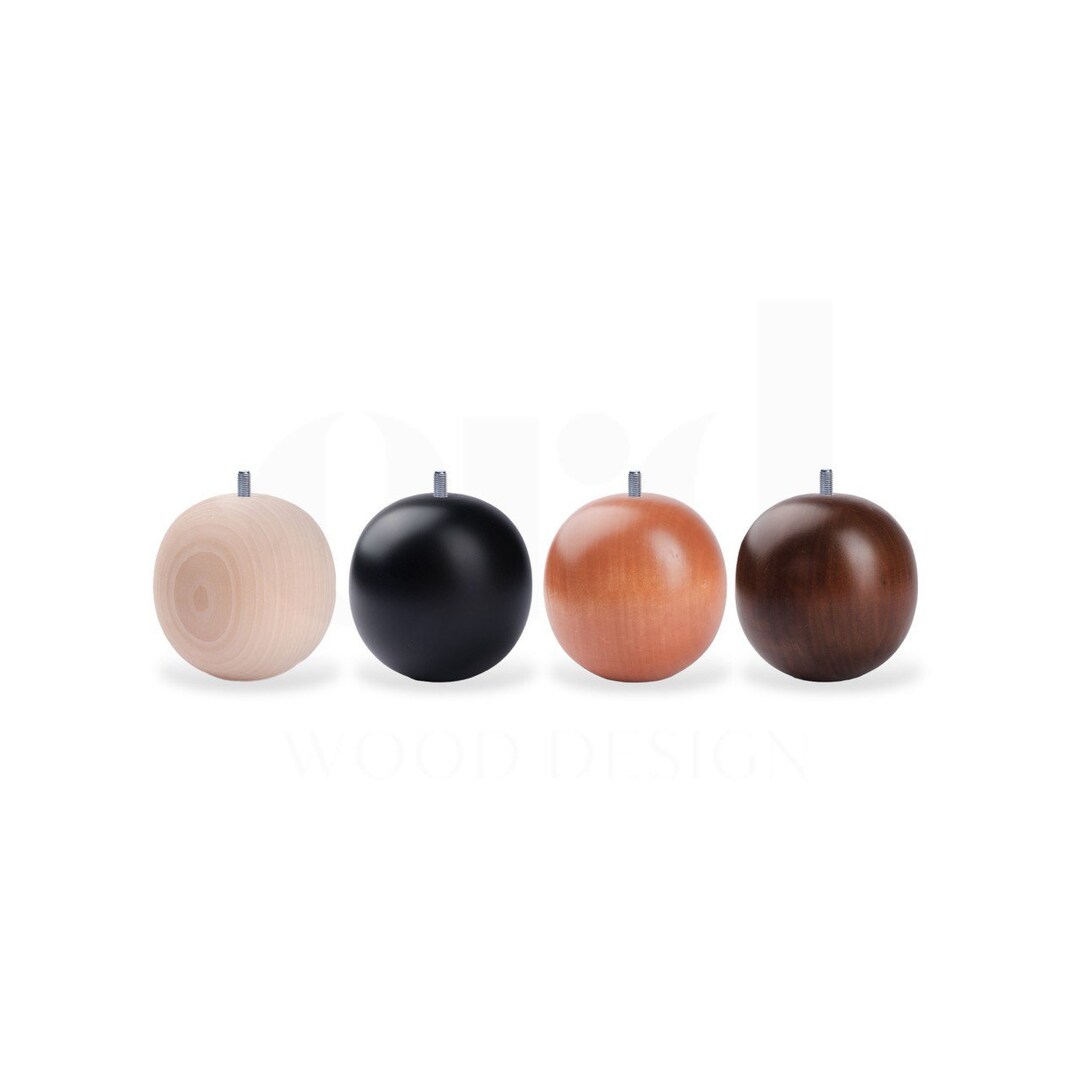 Round Bun Feet Set of 4 Wooden Couch Legs Round Ball Legs Solid Wood ...