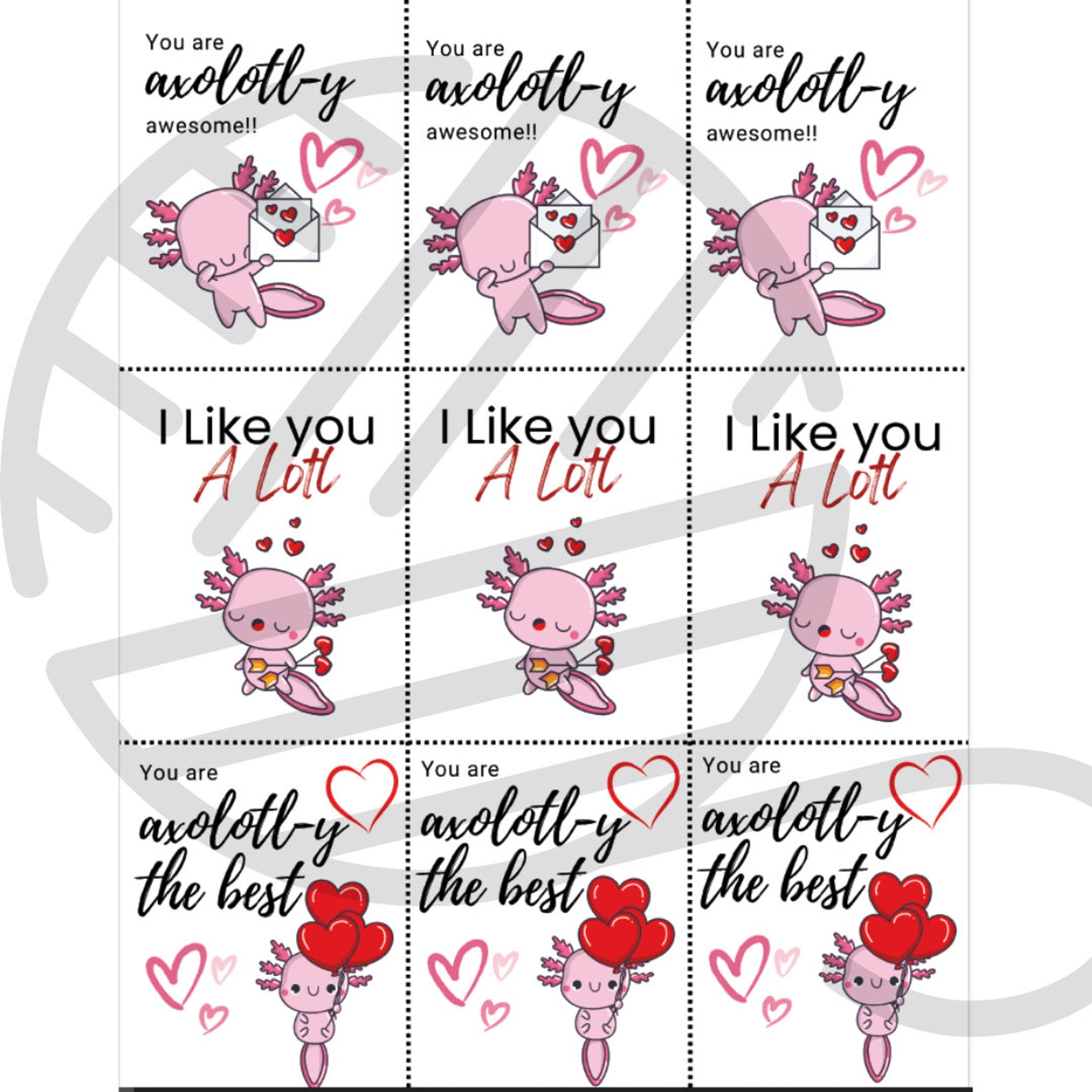 Printable Axolotl Valentine Cards Axolotl Valentines Digital Axolotl ...