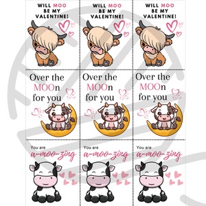 Printable Cow Valentine Cards | Cow Valentines | Digital Cow Valentine ...