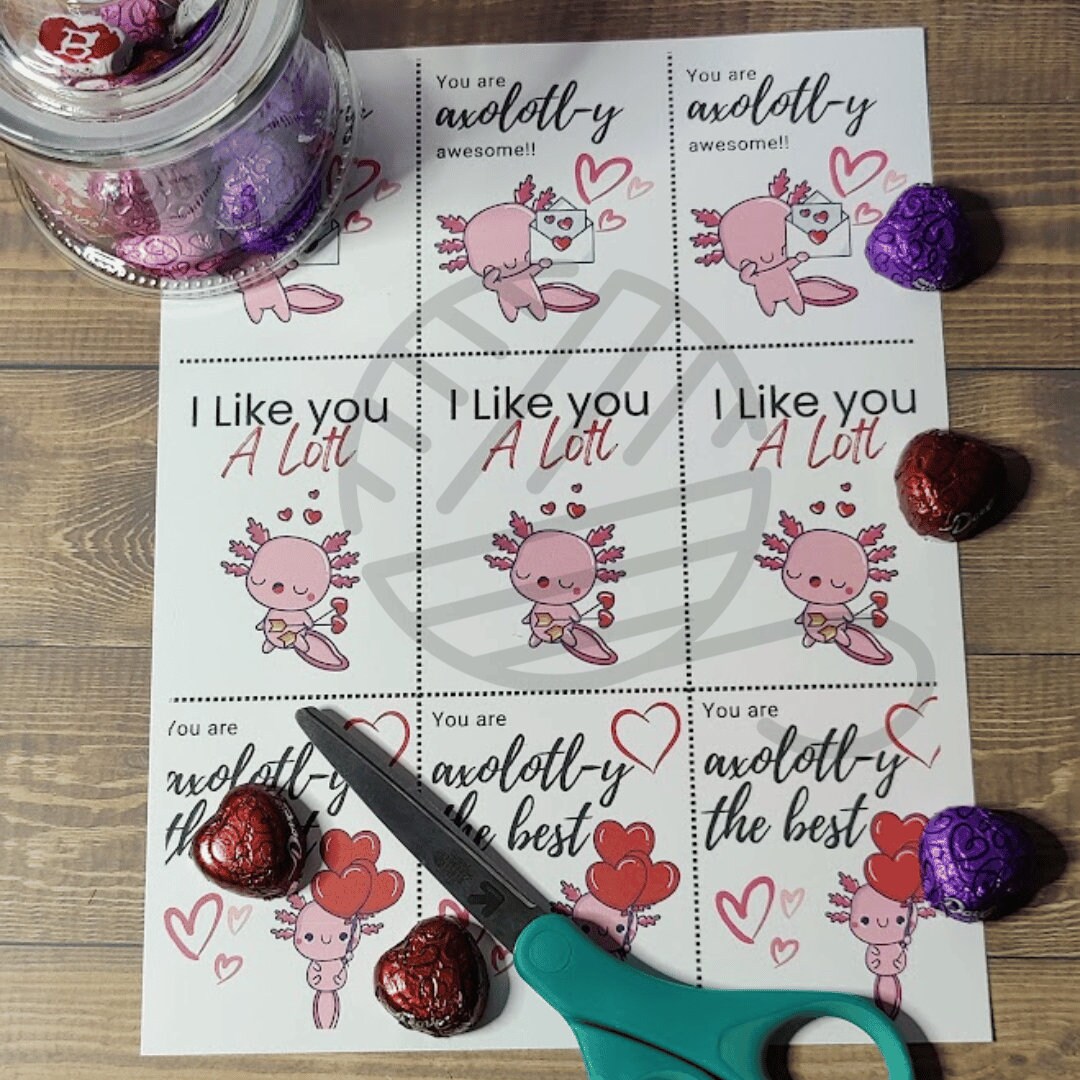 Printable Axolotl Valentine Cards | Axolotl Valentines | Digital ...