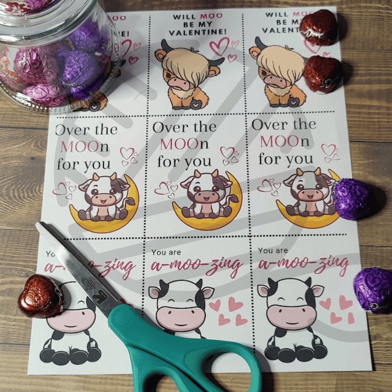 Printable Cow Valentine Cards | Cow Valentines | Digital Cow Valentine ...