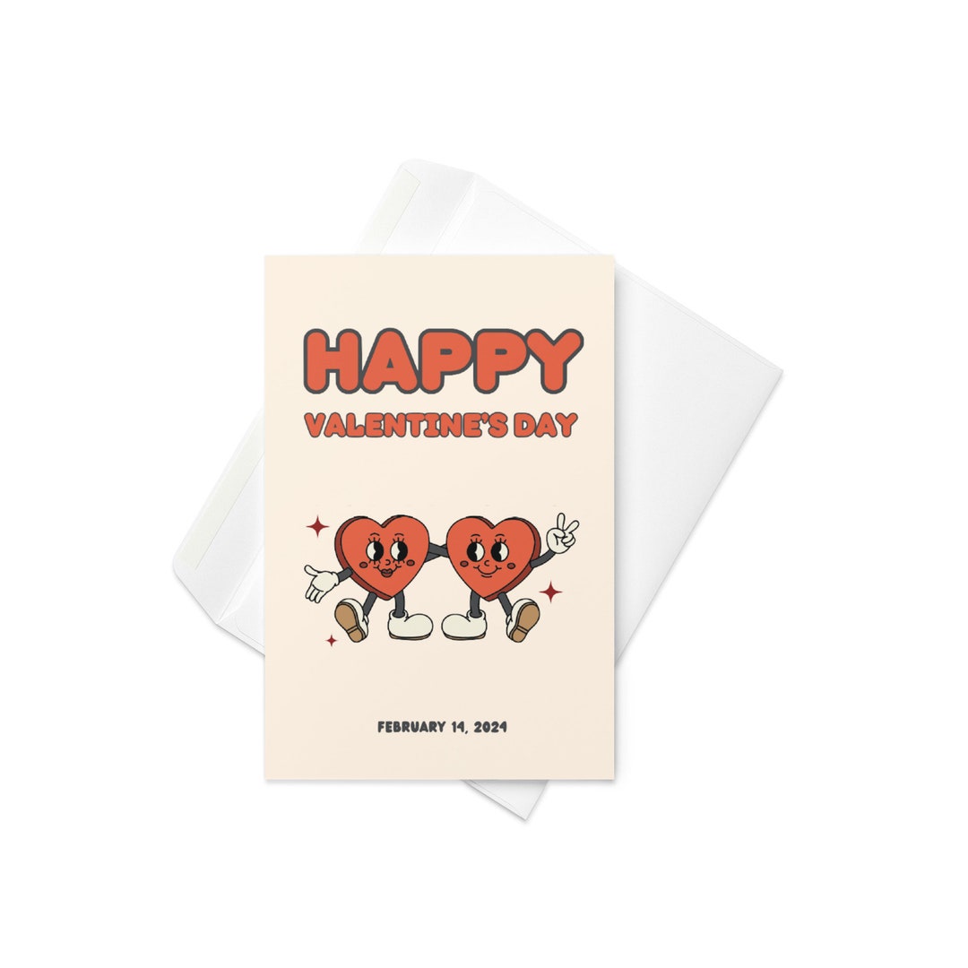 Printable Vintage Love Hearts Retro Valentine's Day Card Cute Heart ...