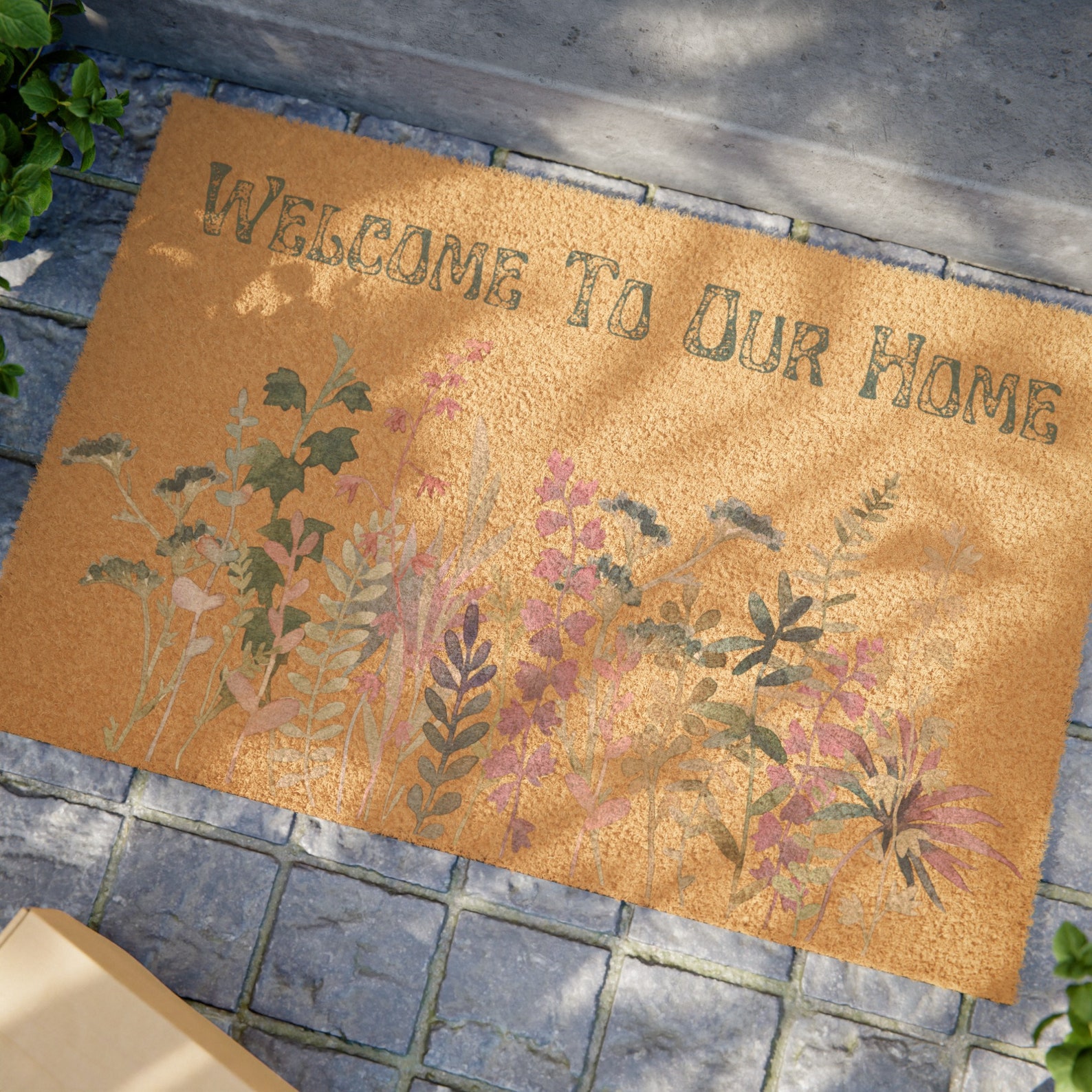 Floral Welcome Mat, Welcome to Our Home Doormat, Wildflower Welcome Mat ...